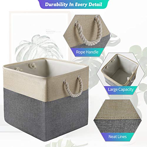 STEPRAGE Storage Bins - Decorative Baskets Foldable Storage Box Cubes with Handles for Organizing Shelf Nursery Home Closet & Office,13(L).13(M) 13(H) - 1Pack, Grey and Beige