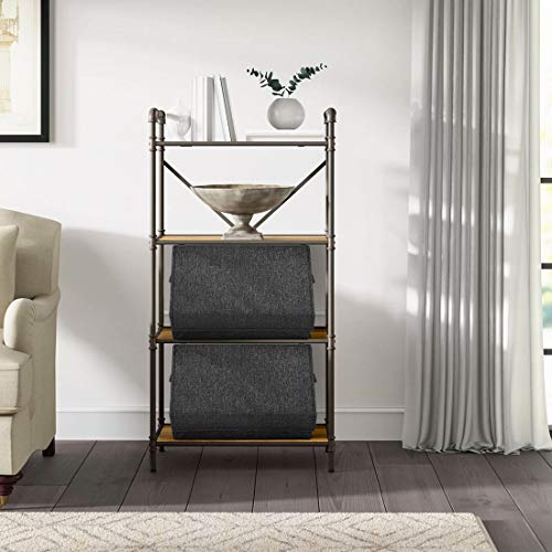 i BKGOO Set of 2 Stackable storage bins,Linen Fabric Foldable Storage Organizer Cubes Box whits Lids and Own-Handle Storage Organizer Bins for Home Office Nursery Dark gray 15x10.5 x10inch