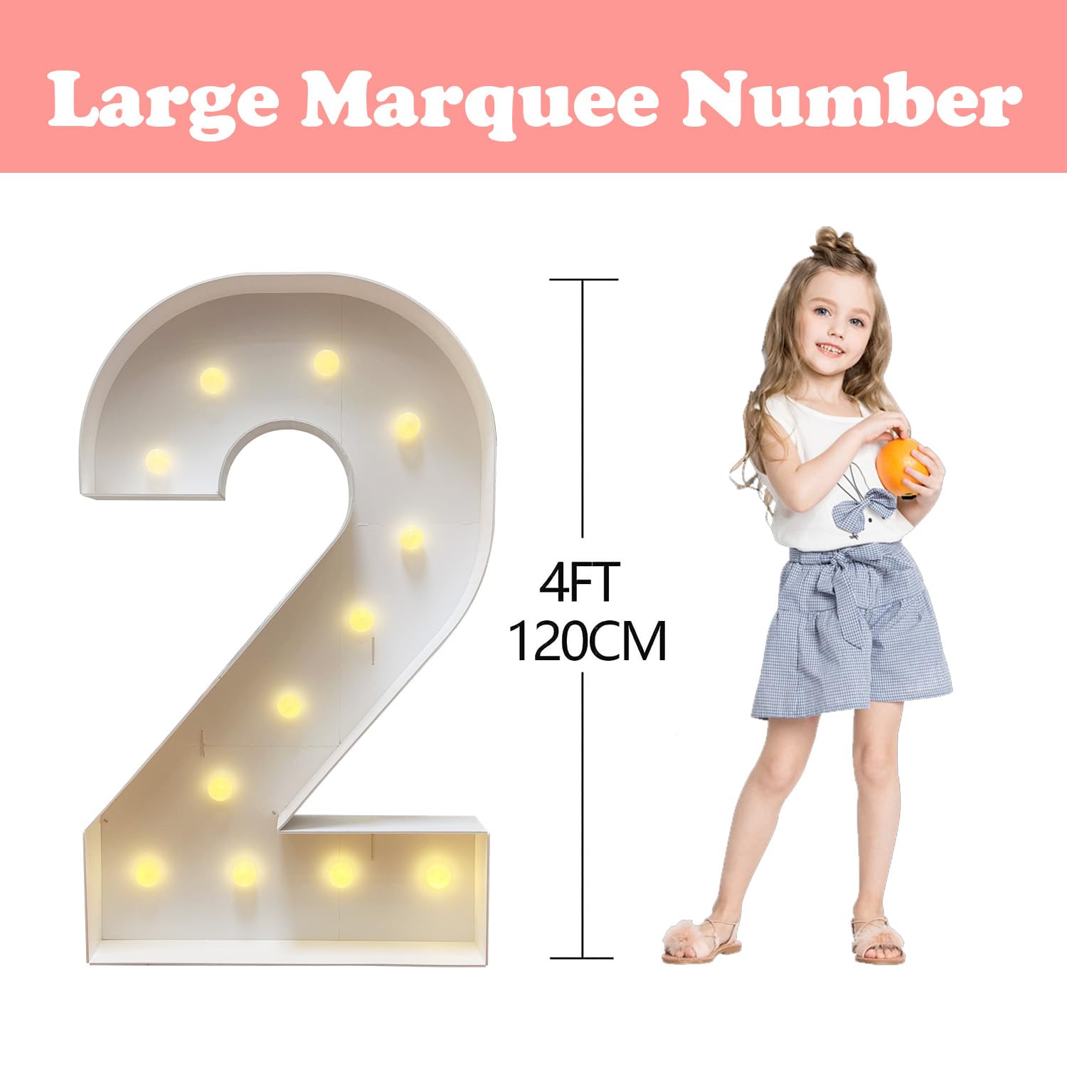 ZUOVAOV 4FT Marquee Number Lights, Large Balloon Mosaic Digital Signs, DIY Digital Kit for Birthday Party Decorations, Baby Shower Background Decorations (4FT, Number 2)
