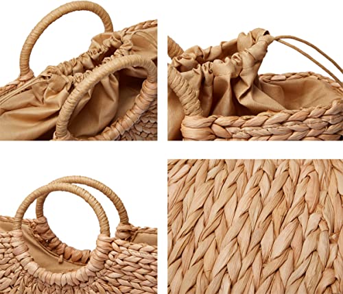 Womens Large Straw Bags Beach Tote Bag Hobo Summer Handwoven Bags Purse With Pom Poms (C-Khaki)