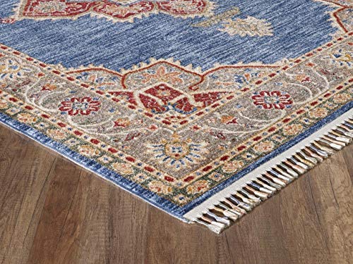 LUXE WEAVERS Otika 8694 Modern Oriental Premium Blue Area Rug 8x10, Geometric Fringe Rug