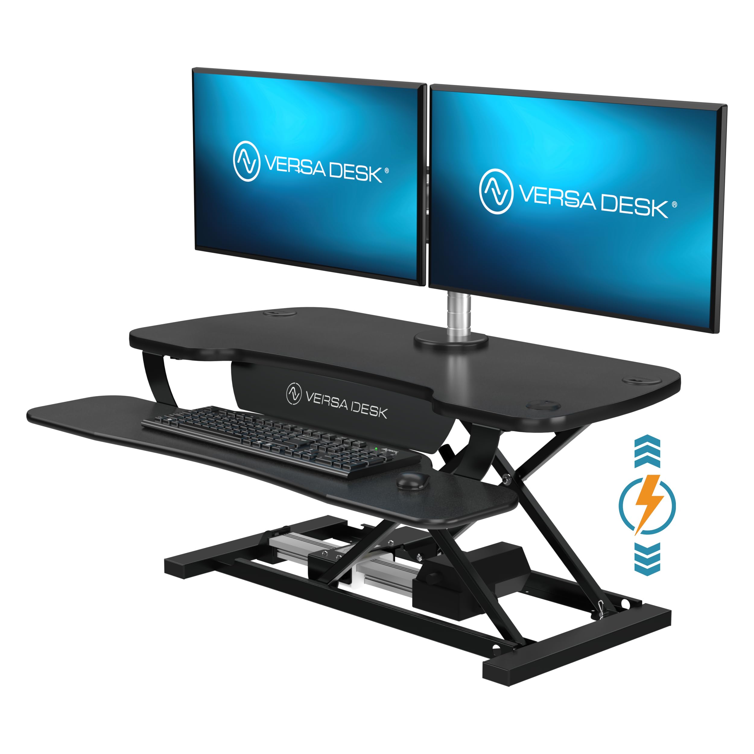 VERSADESK 36 Inch Standing Desk Converter, PowerPro Electric Height Adjustable Desk Riser for Standing or Sitting, with Keyboard Tray, Built-in USB Charging Port, Holds 80 lbs, Black