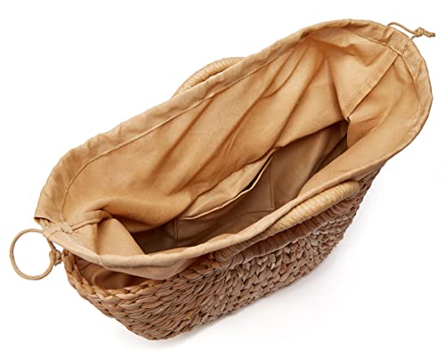 Womens Large Straw Bags Beach Tote Bag Hobo Summer Handwoven Bags Purse With Pom Poms (C-Khaki)