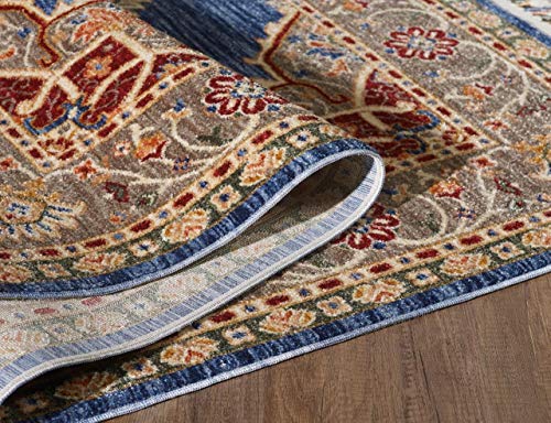 LUXE WEAVERS Otika 8694 Modern Oriental Premium Blue Area Rug 8x10, Geometric Fringe Rug