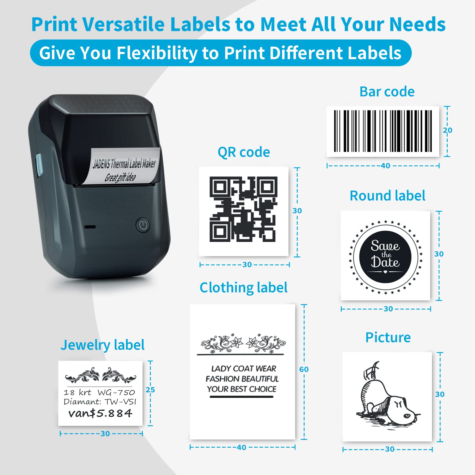 JADENS Thermal Label Printer & Bluetooth Label Maker