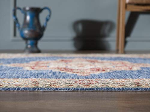 LUXE WEAVERS Otika 8694 Modern Oriental Premium Blue Area Rug 8x10, Geometric Fringe Rug