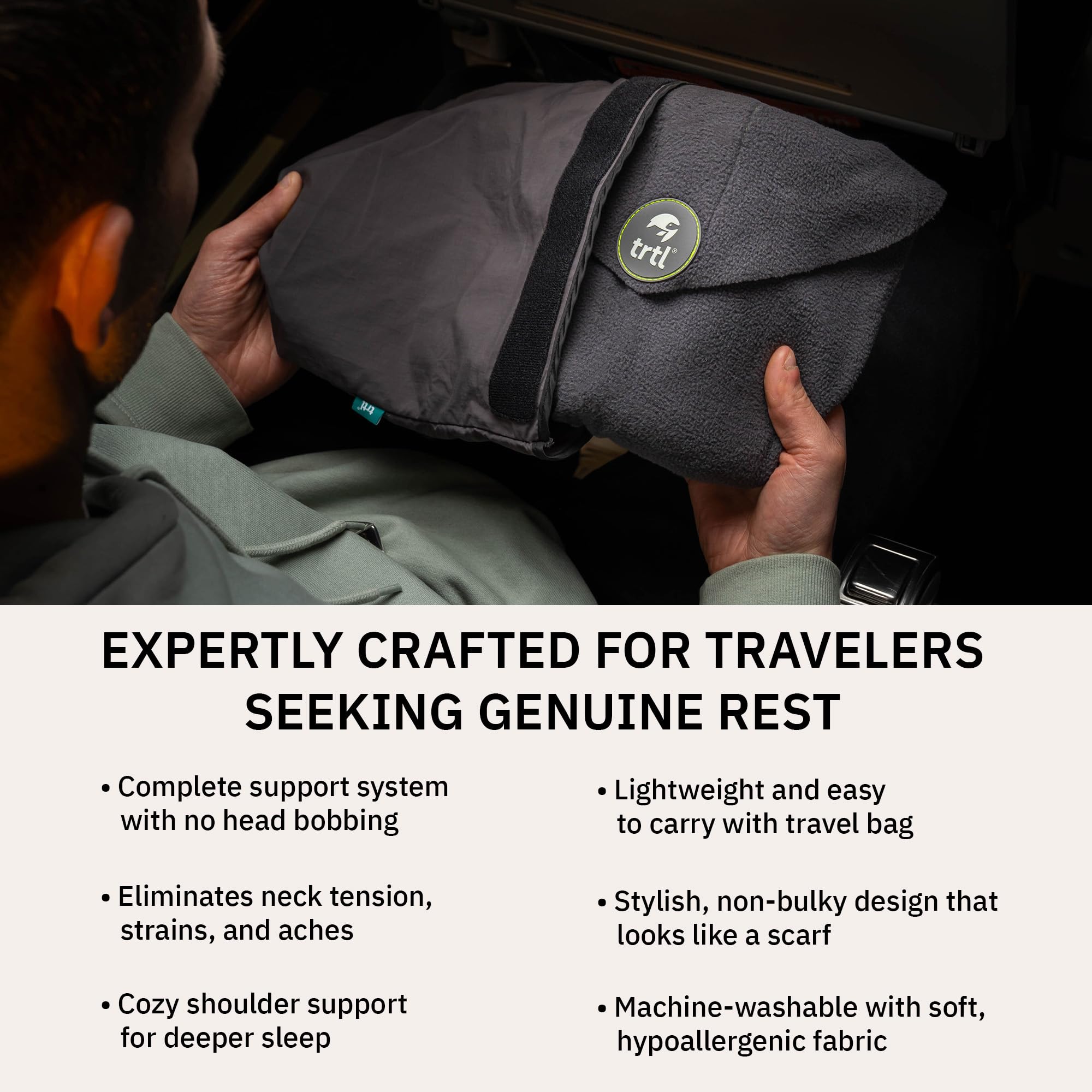 trtl Pillow - Scientifically Proven Super Soft Neck Support Travel Pillow - Machine Washable (Grey)…