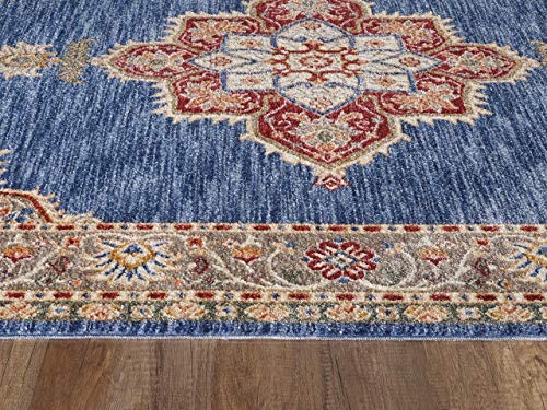 LUXE WEAVERS Otika 8694 Modern Oriental Premium Blue Area Rug 8x10, Geometric Fringe Rug