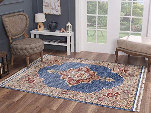 LUXE WEAVERS Otika 8694 Modern Oriental Premium Blue Area Rug 8x10, Geometric Fringe Rug