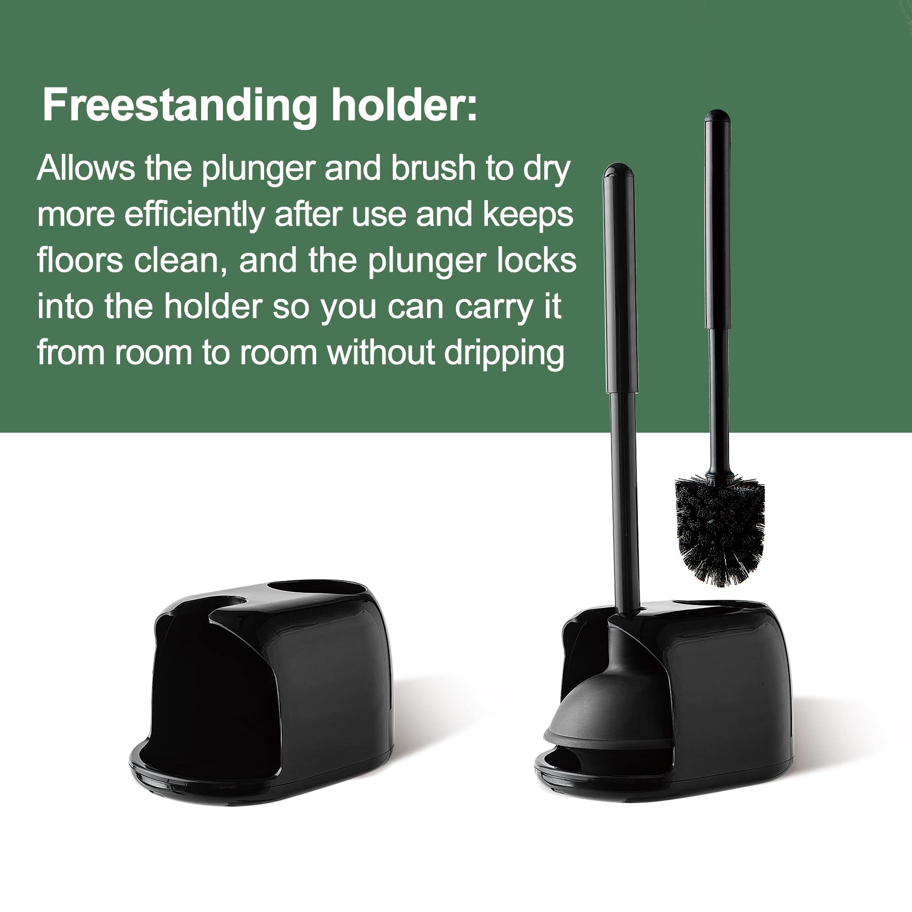 Eyliden Toilet Plunger and Brush, 2 in 1 Toilet Bowl Brush Plunger Set with Holder, Bathroom Cleaning Tools Combo with Caddy Stand (Black)