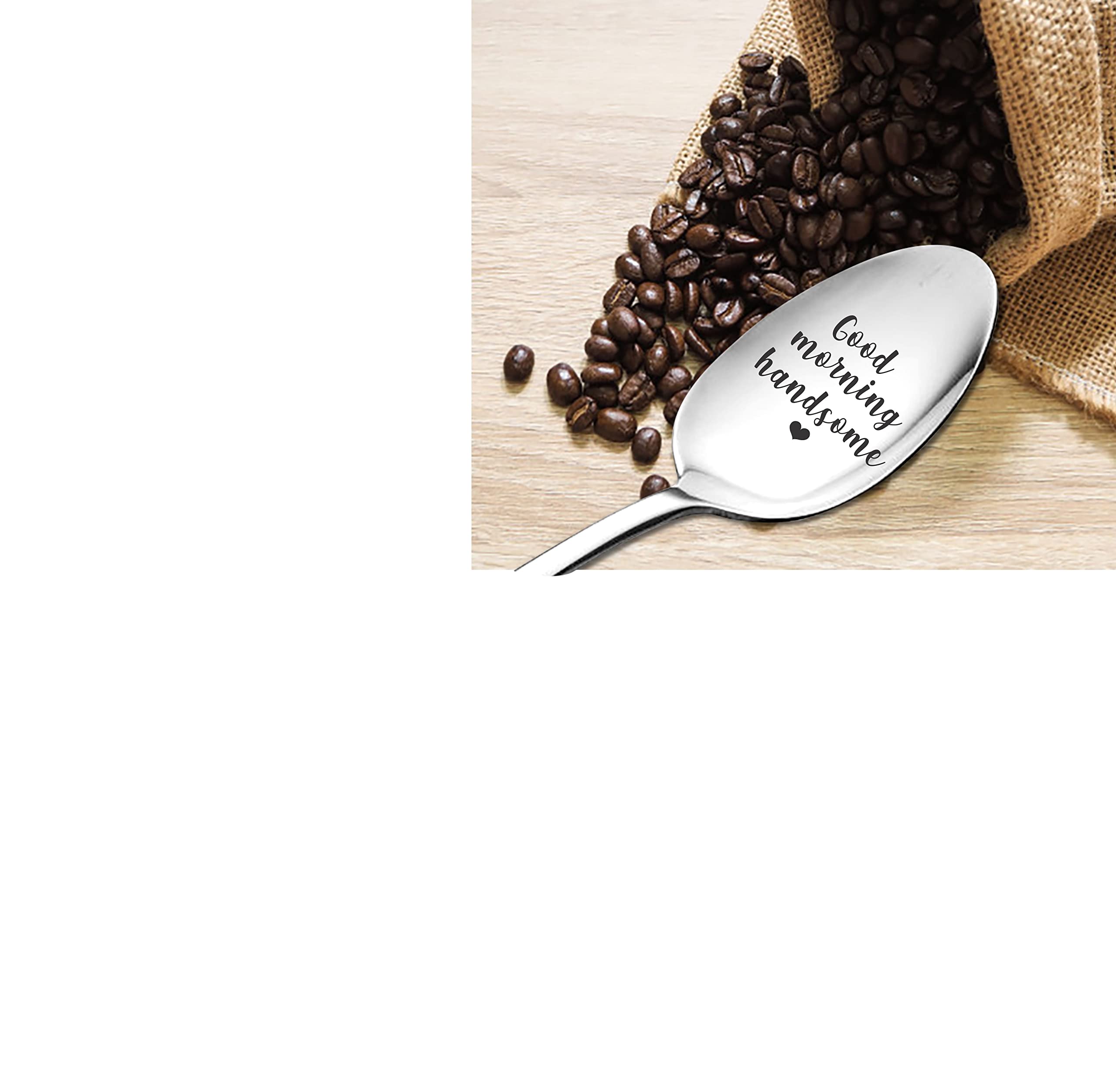 Weefair Good Morning Handsome | Gift for Him | Valentine's Day Gift | Long Distance Gifts | Engraved Spoon 7'' | Christmas Stocking Stuffer, Silver