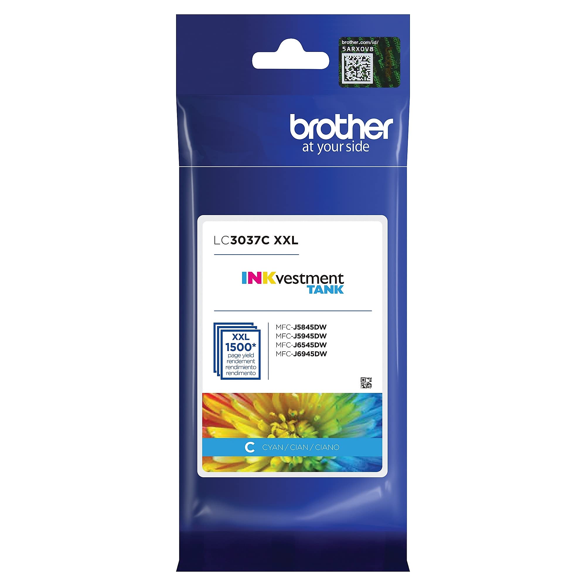 Brother Genuine LC3037C, Single Pack Super High-Yield Cyan INKvestment Tank Ink Cartridge, Page Yield Up to 1,500 Pages, LC3037, Amazon Dash Replenishment Cartridge