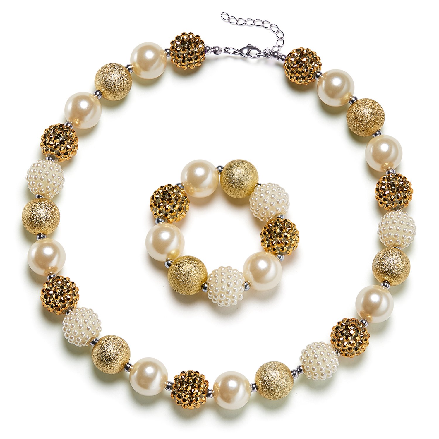 VCMART Girls Chunky Bubblegum Beaded Necklace & Bracelet Set,15.7"