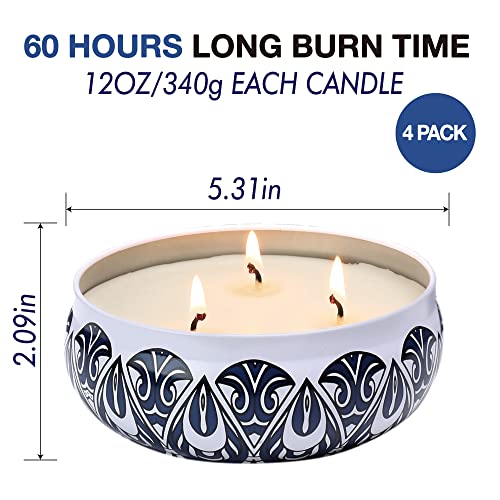 Citronella Candles Outdoor & Indoor, 4 x 12oz Scented Candles Large, Soy Wax 3 Wick Tin Gift Set for Garden Camping Patio