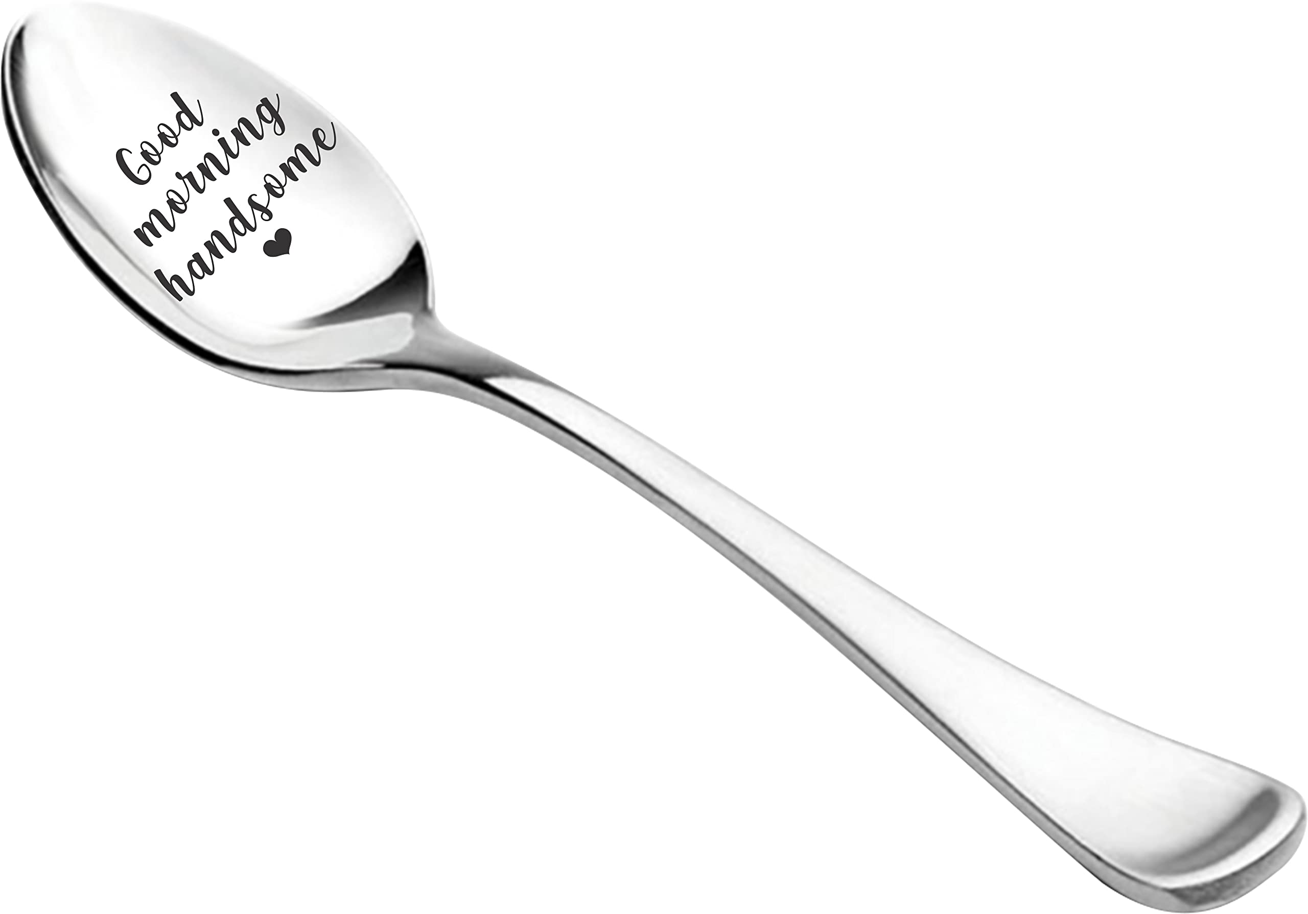 Weefair Good Morning Handsome | Gift for Him | Valentine's Day Gift | Long Distance Gifts | Engraved Spoon 7'' | Christmas Stocking Stuffer, Silver