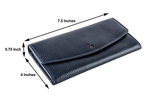 Zinda Genuine Leathers Women’s Wallet Purse Flap Over RFID Protection (Navy)