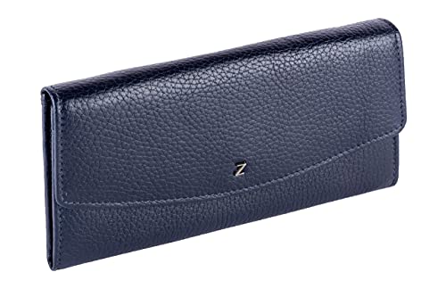 Zinda Genuine Leathers Women’s Wallet Purse Flap Over RFID Protection (Navy)