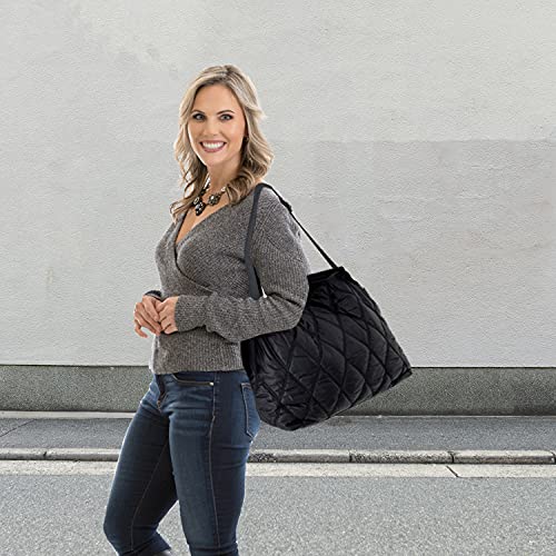 Lightweight (Black) Shoulder bag for Women, 18.11 x 12.2 x 5" Fits anywhere Soft Quilted Padding PufferTote Bag, Purse, Big Capacity, lightweight and durable.