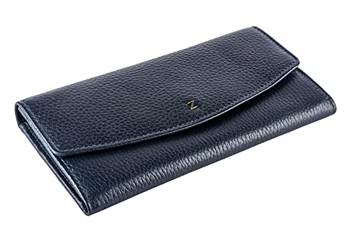 Zinda Genuine Leathers Women’s Wallet Purse Flap Over RFID Protection (Navy)