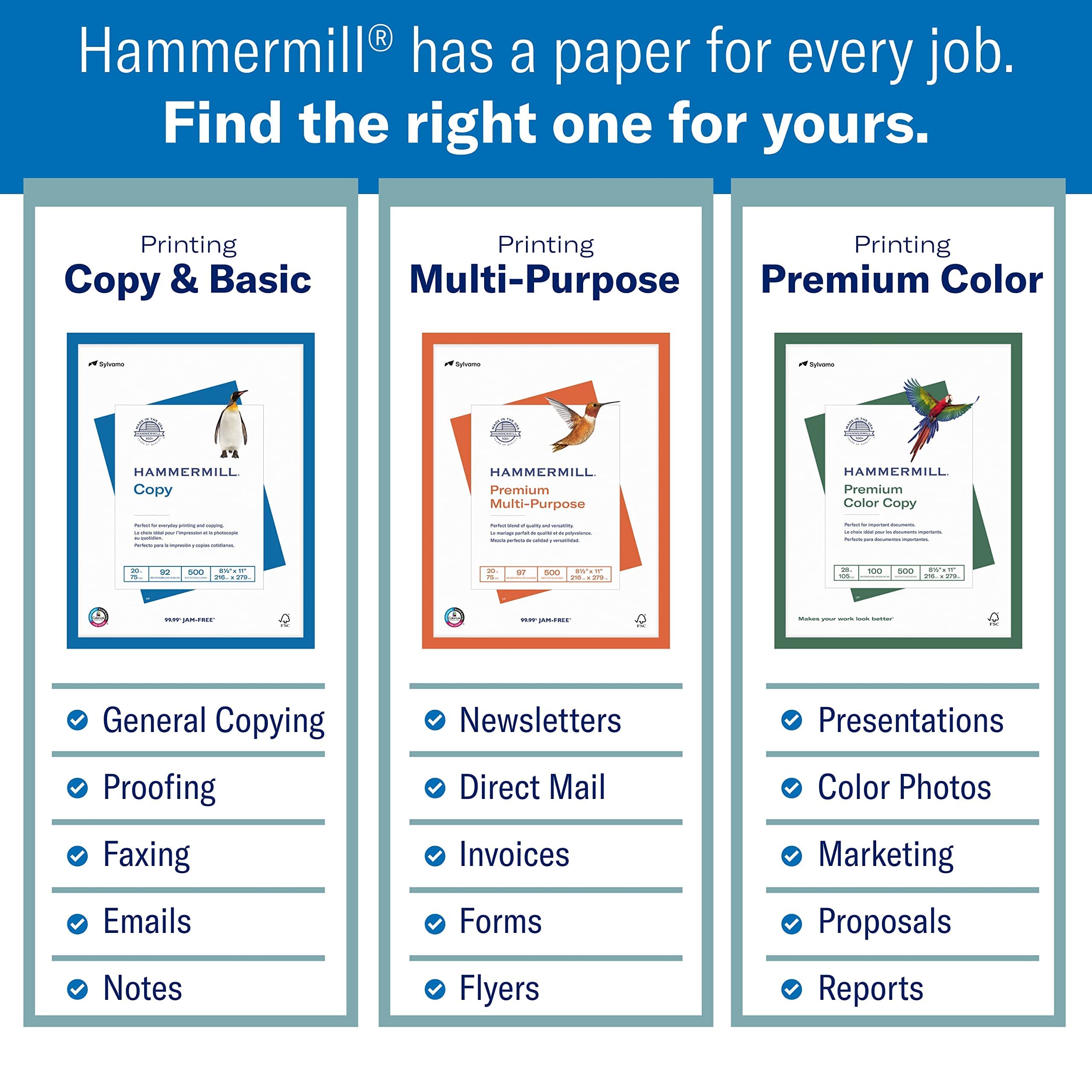 Hammermill Cardstock, Premium Color Copy, 100 lb, 8.5x11 - 1 Pack (250 Sheets) - 100 Bright, Made in the USA Card Stock, 120024R, White