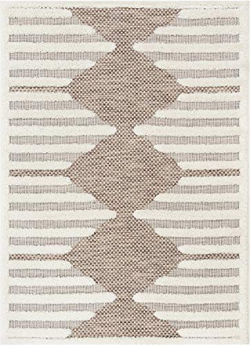 Well Woven Kady Beige Flat-Weave Hi-Low Pile Diamond Medallion Moroccan Tribal Area Rug 5x7 (5'3" x 7'3")