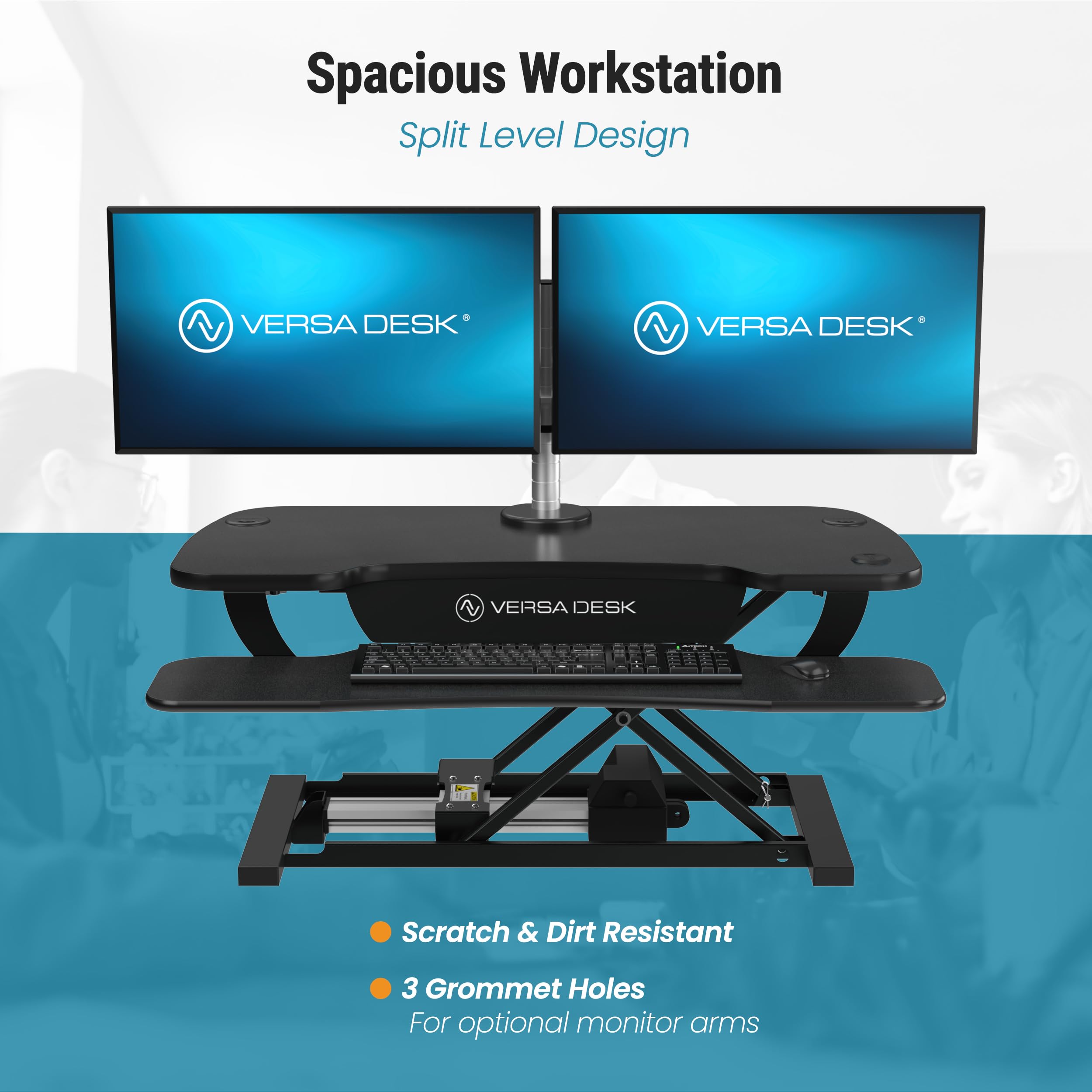 VERSADESK 36 Inch Standing Desk Converter, PowerPro Electric Height Adjustable Desk Riser for Standing or Sitting, with Keyboard Tray, Built-in USB Charging Port, Holds 80 lbs, Black