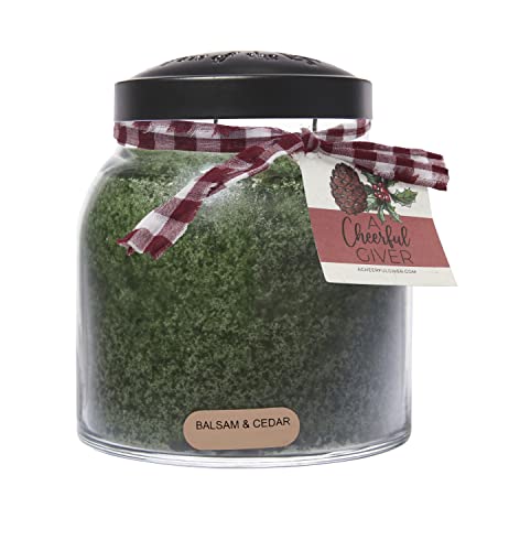 A Cheerful Giver - Balsam & Cedar - 34oz Papa Scented Candle Jar with Lid - Keepers of The Light - 155 Hours of Burn Time, Gift for Women, Green