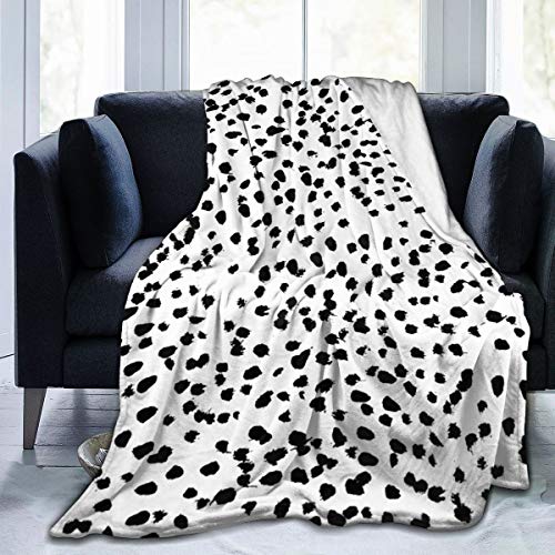 CURYSAMJUN Throw Blanket, Luxury Cozy Fleece Blanket, Warm Super Soft Comfort Caring 50" x 60", Nadia Black and White Animal Print Dalmatian Spot Dots