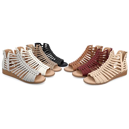 Journee Collection Women's Delilah Tru Comfort Foam Wide Width Gladiator Sliver Wedge Sandals - Taupe - Size: 8.5 Wide