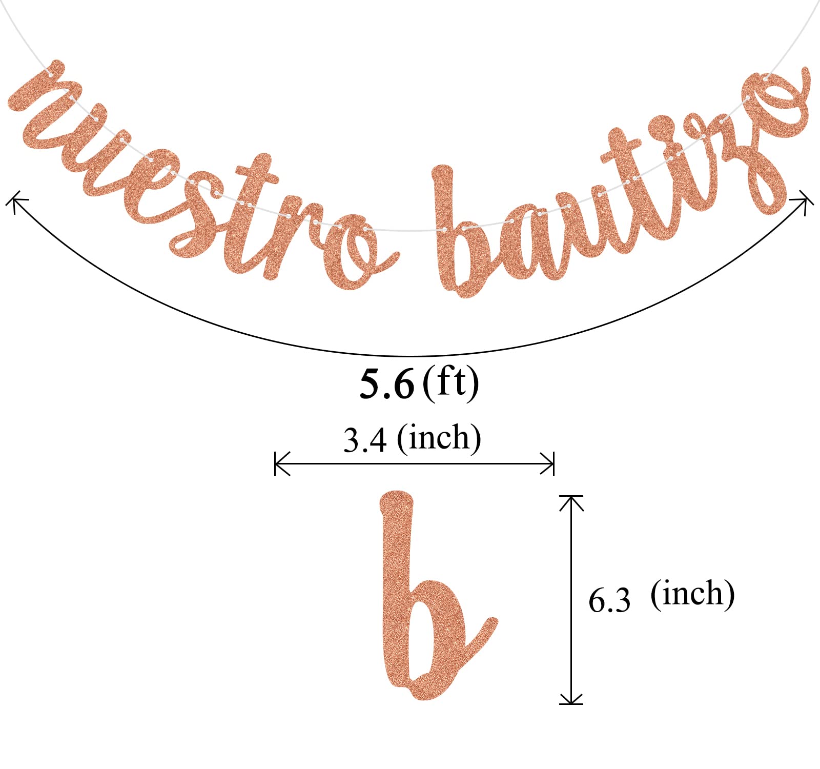Nuestro Bautizo Banner, Spanish Baptism Party Decorations, First Holy Communion Decor, Kid's Birthday Baby Shower Party Decoration Supply Rose Gold Glitter