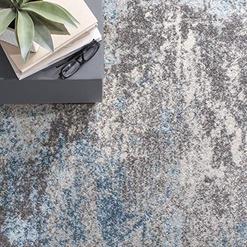 SAFAVIEH Tulum Collection 10' Square Grey/Blue TUL207F Modern Abstract Non-Shedding Living Room Bedroom Dining Home Office Area Rug