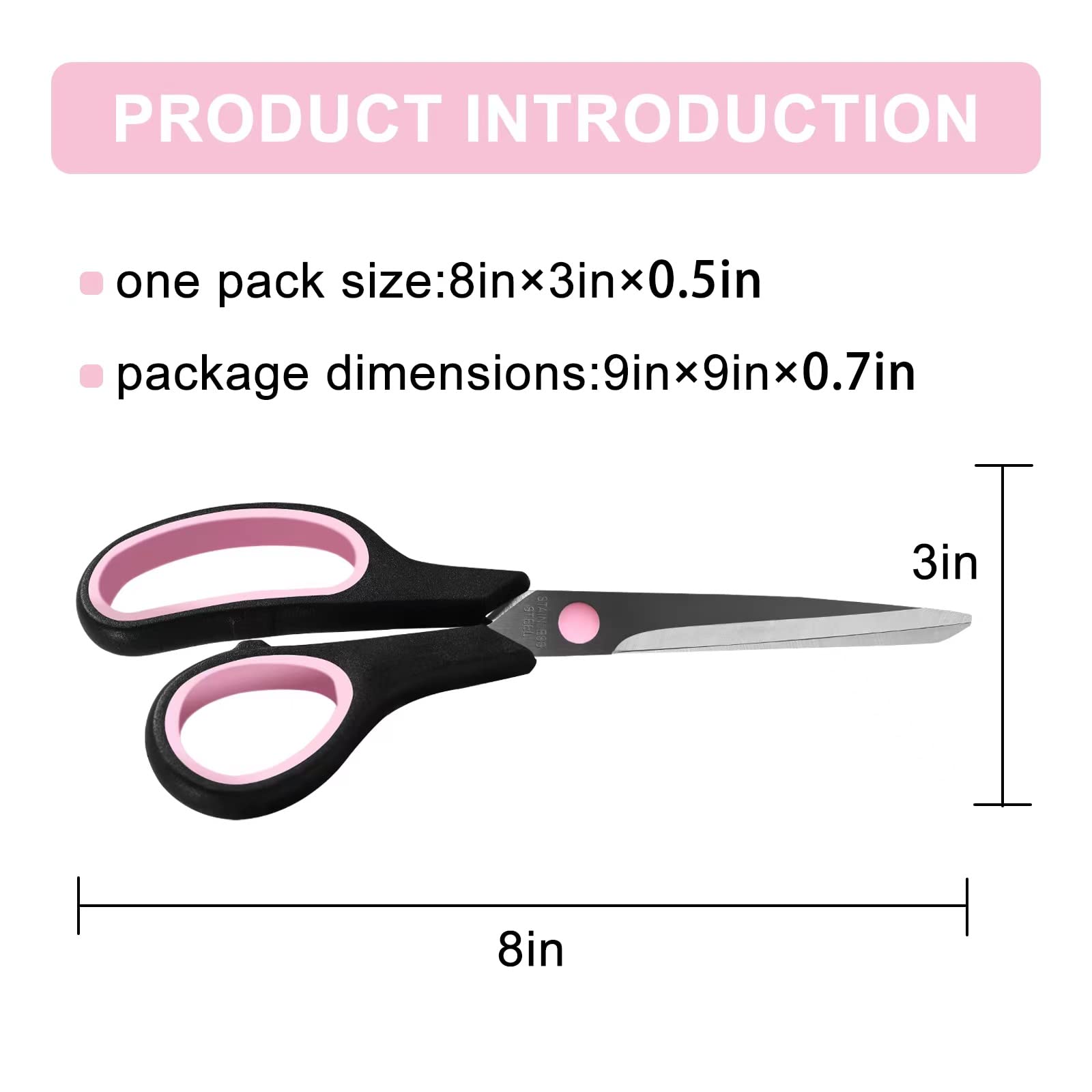 Pink Scissors,ACOSEA 8" Scissors All Purpose with Sharp Stainless Steel Blades and Comfort-Grip Handles,Sturdy Sharp Scissors for Office,Home,School,Sewing,Craft Supplies,Right/Left Handed 3PCS