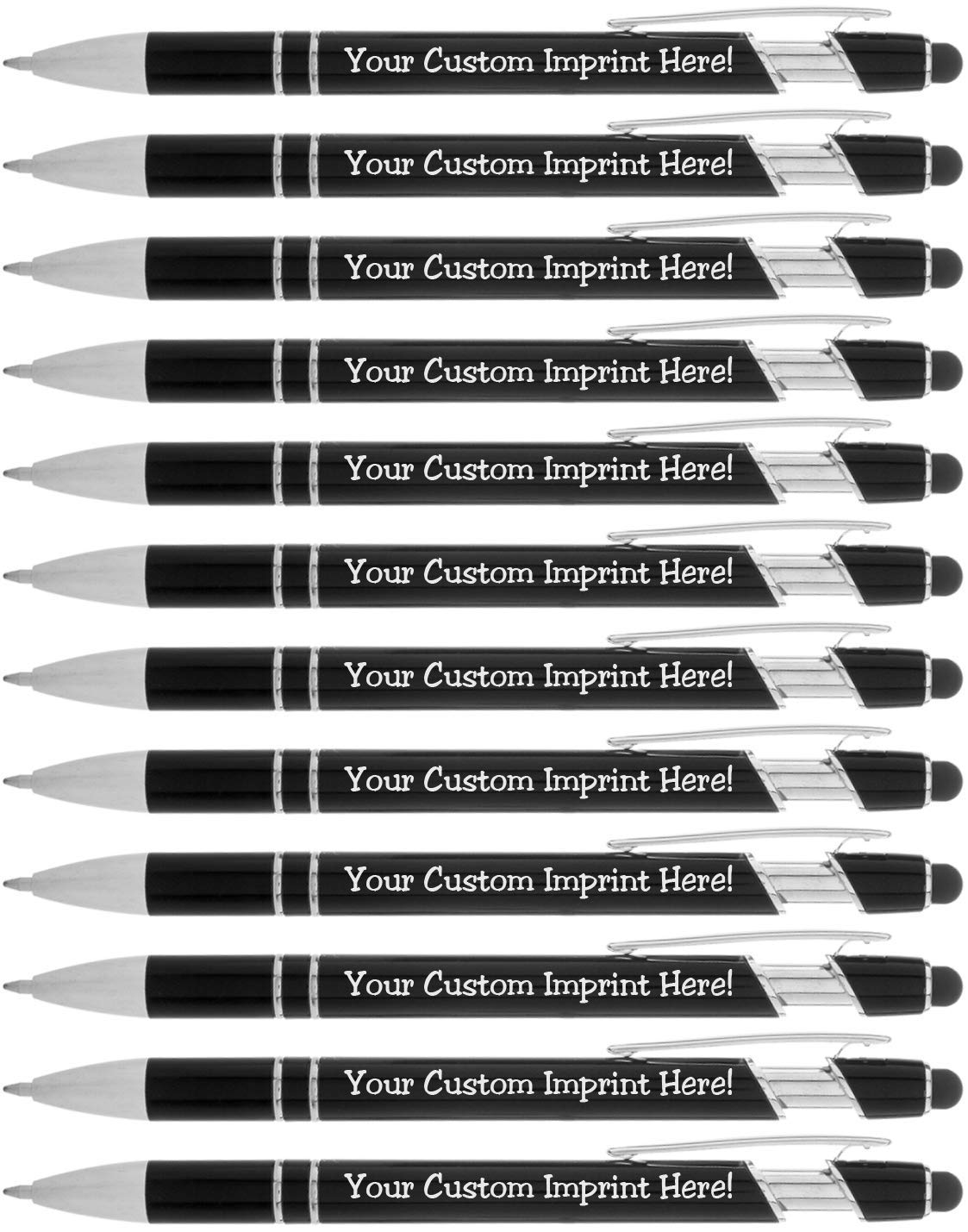 Personalized Pens with Stylus - The Legacy - Custom Metallic Printed Name Pens with Black Ink - Imprinted with Logo or Message - Great Gift Ideas - FREE PERSONALIZATION 12 pcs/pack (Black)