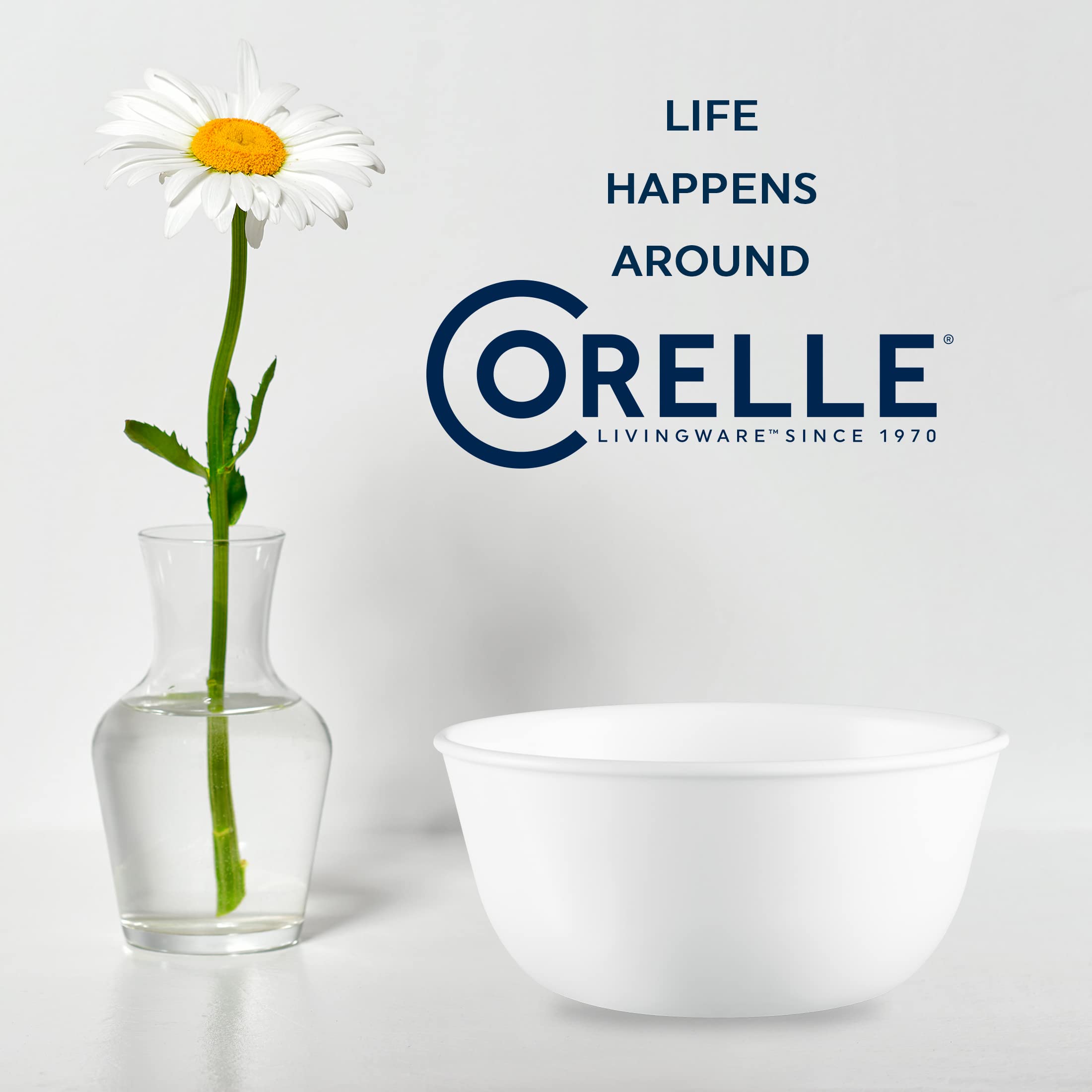 Corelle Vitrelle 28-oz Soup/Cereal Bowls Set of 6, Chip & Crack Resistant Dinnerware Bowls for Soup, Ramen, Cereal and More, Triple Layer Glass, Winter Frost White