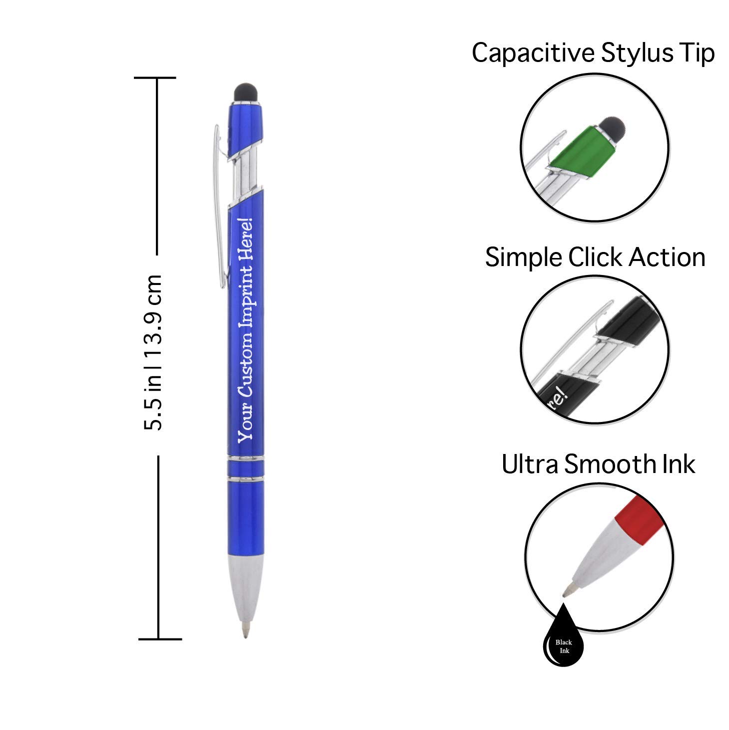 Personalized Pens with Stylus - The Legacy - Custom Metallic Printed Name Pens with Black Ink - Imprinted with Logo or Message - Great Gift Ideas - FREE PERSONALIZATION 12 pcs/pack (Black)