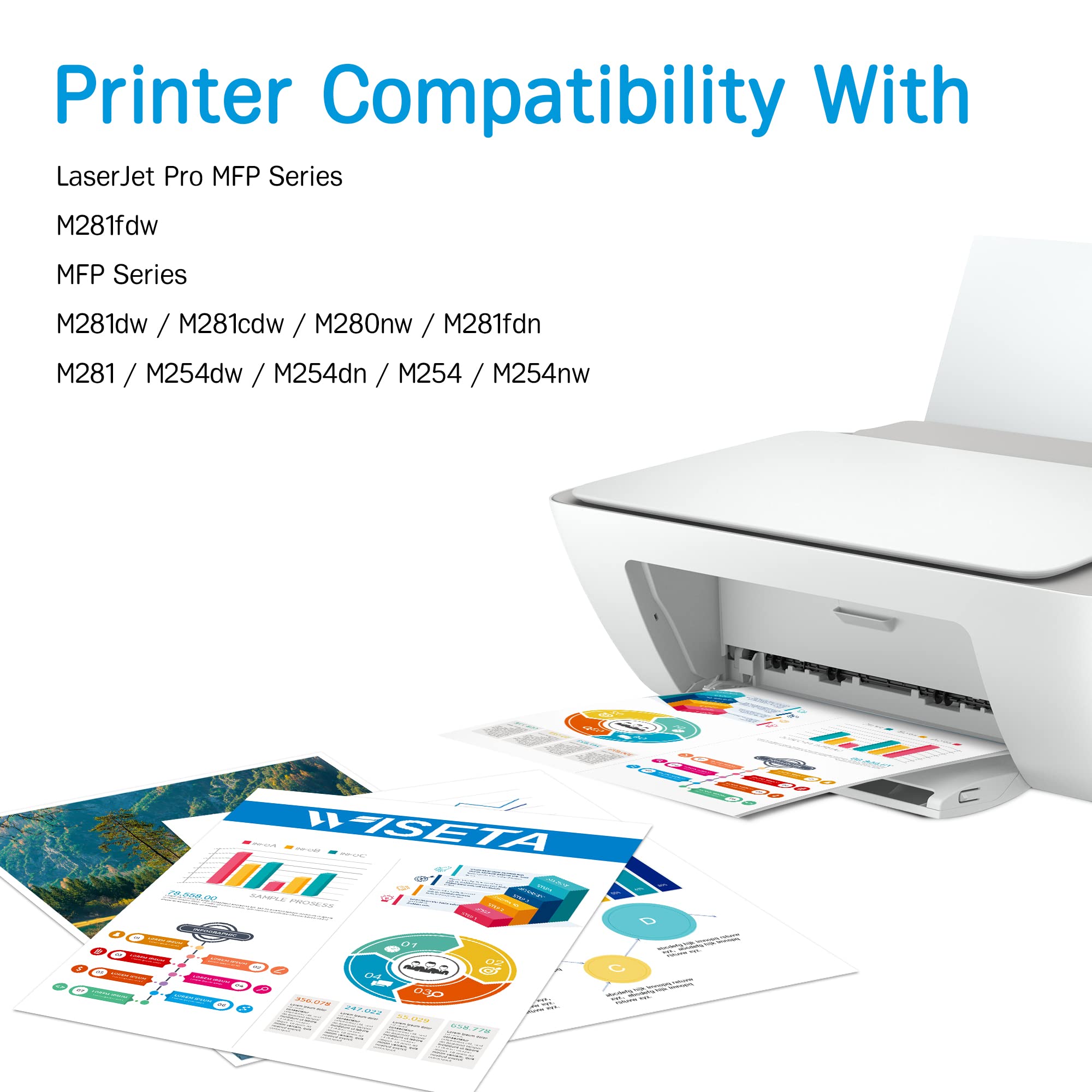 WISETA 202X 202A CF500X Compatible Toner Cartridge Replacement for HP 202X CF500X 202A CF500A Compatible with HP Pro MFP M281fdw M281cdw M254dw M281 M254 M280nw Printer(1Black 1Cyan 1Magenta 1Yellow)