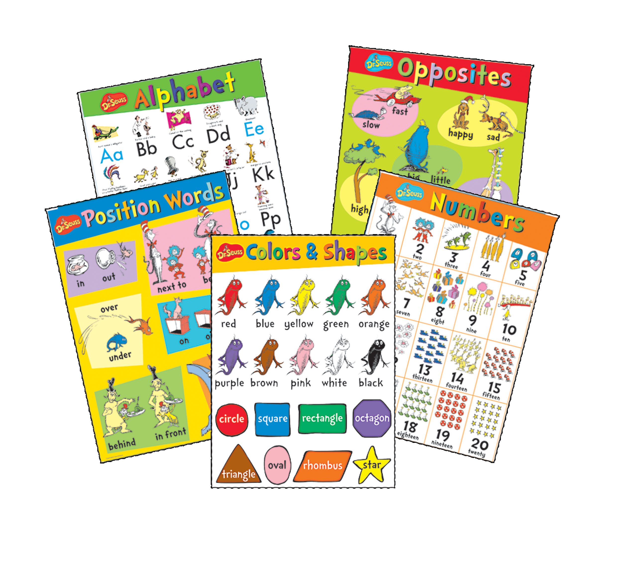 Eureka Dr. Seuss Beginning Concepts Bulletin Board Set and Classroom Decorations for Teachers, 5pc, 17'' x 24''