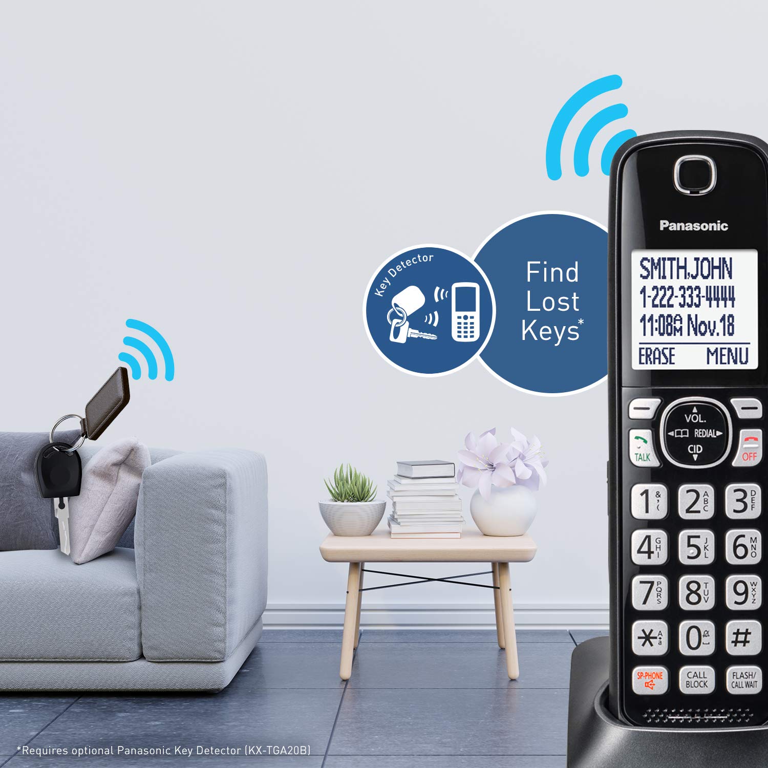 Panasonic Cordless Phone System with Answering Machine, One-Touch Call Block, Enhanced Noise Reduction, Talking Caller ID and Intercom Voice Paging - 4 Handsets - KX-TGF544B (Black)