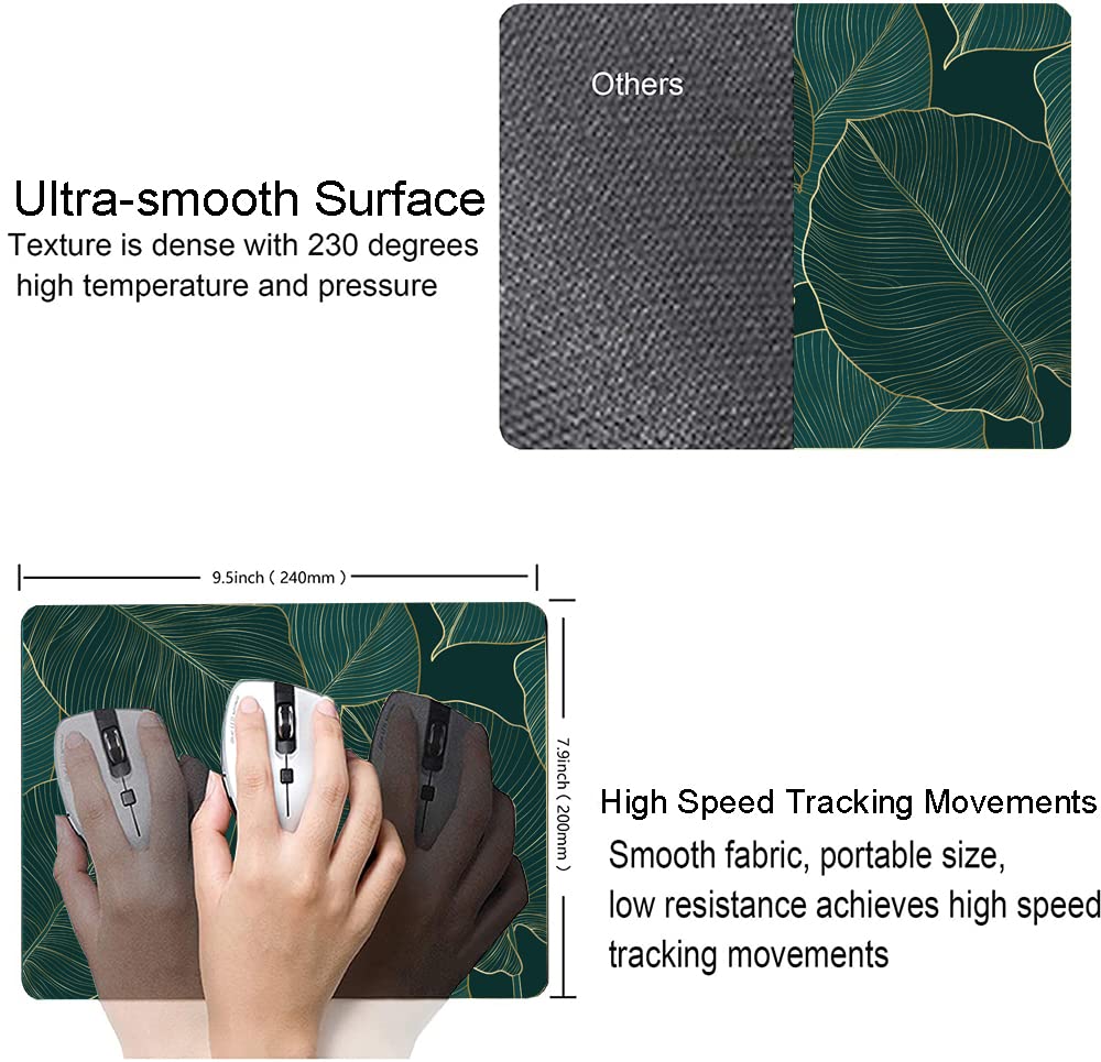 Mouse Pad, Computer Mouse Pads with Tropical Leaves Design, Mouse Mat Square Waterproof Mouse Pad Non-Slip Rubber Base MousePads for Office Laptop