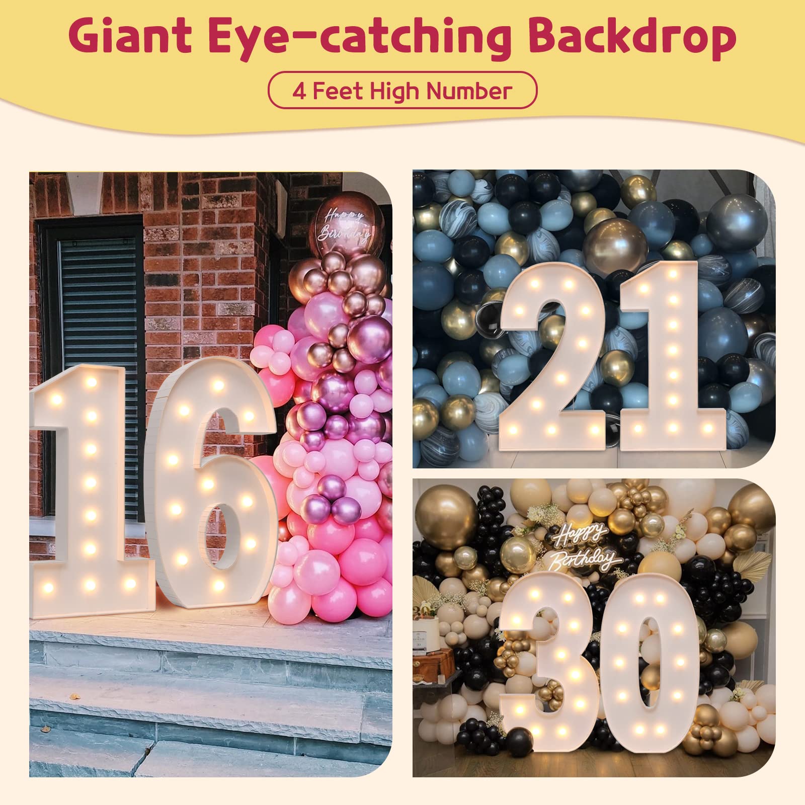 imprsv Marquee Numbers, 4FT Light Up Numbers for 1st Party Birthday Decorations, Mosaic Numbers for Balloons, Large Cardboard Numbers, Number One Balloon Frame, Number Blocks Birthday Decor