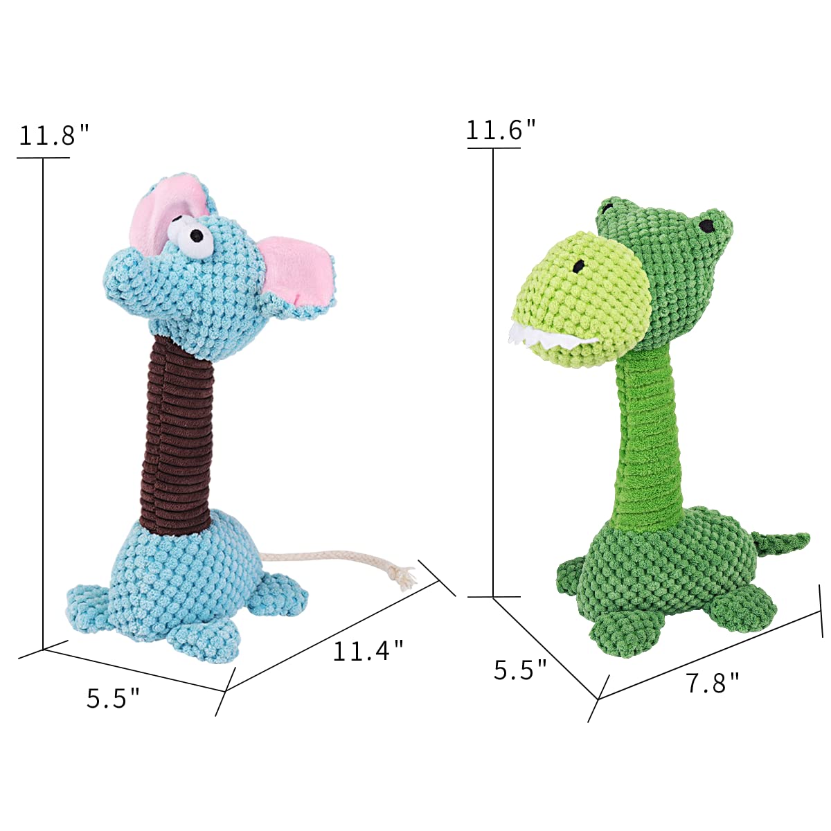 KuddelMuddel Squeaky Plush Dog Toy Set, Stuffed Fun Elephant and Cute Frog, Interactive Soft Chew Pet Toy for Puppies, Small Medium and Large Breed Holiday Birthday Gift (2 Pack)