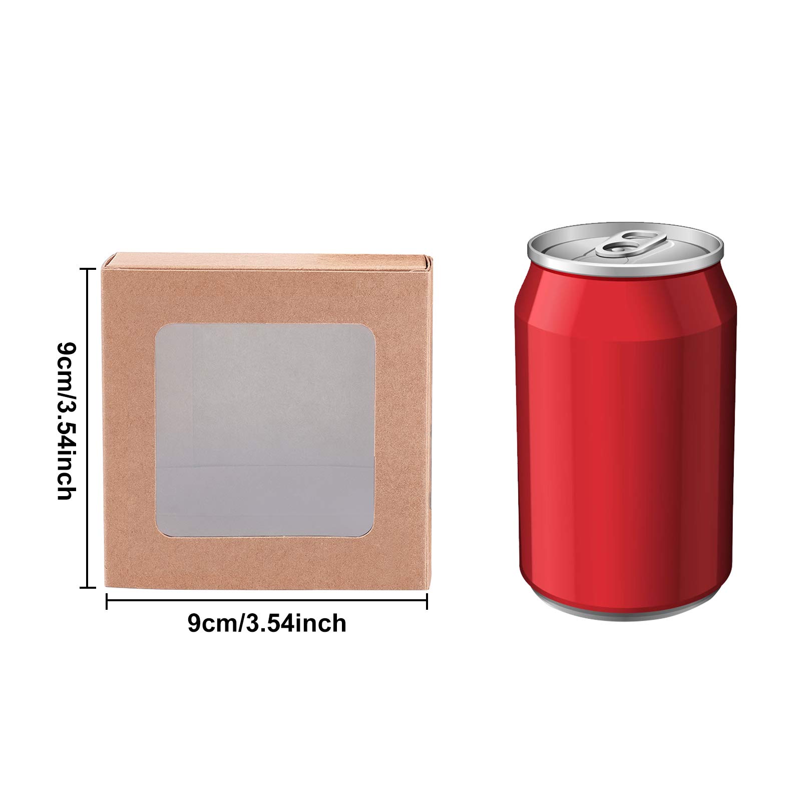 BENECREAT 20 Packs 3.5x3.5x1.2 Square Kraft Paper Gift Boxes Drawer Box with PVC Window Lid for Chrismas Party Favor Treats Bakery and Candy