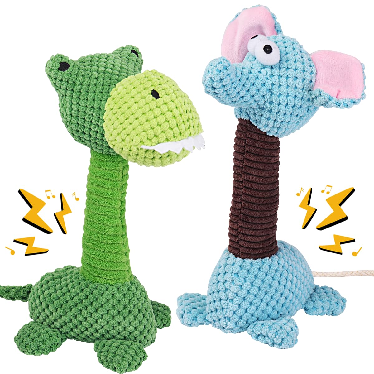KuddelMuddel Squeaky Plush Dog Toy Set, Stuffed Fun Elephant and Cute Frog, Interactive Soft Chew Pet Toy for Puppies, Small Medium and Large Breed Holiday Birthday Gift (2 Pack)