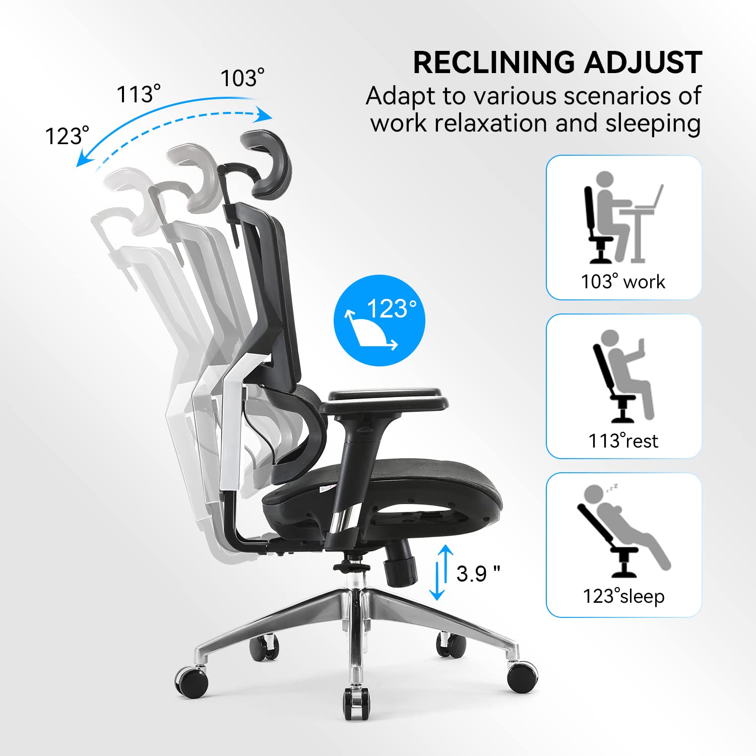 SIHOO Ergonomic Office Chair - High Back Desk Chair with Lumbar Support, 3D Armrest and Adjustable Height Backrest Thick Seat Cushion Breathable Mesh Computer Chair (Black)