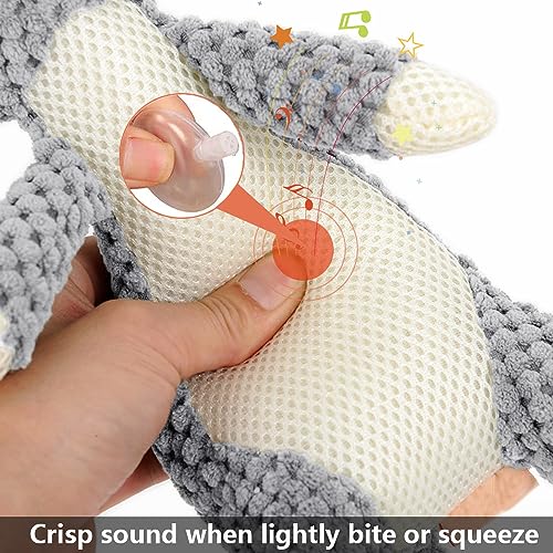DomKim Plush Squeaky Dog Toy for Small/Medium Dogs,Soft Durable Interactive Dog Toys for Teething Relieve Anxiety, Stuffed Soft Durable Chew Toys Ggressive Chewers Grey(Elephant)