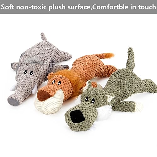 DomKim Plush Squeaky Dog Toy for Small/Medium Dogs,Soft Durable Interactive Dog Toys for Teething Relieve Anxiety, Stuffed Soft Durable Chew Toys Ggressive Chewers Grey(Elephant)
