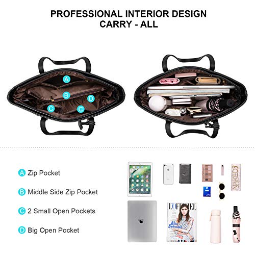 LOVEVOOK Women Leather Handbags Purses Designer Tote Shoulder Bag Top Handle Bag for Daily Work Travel Black