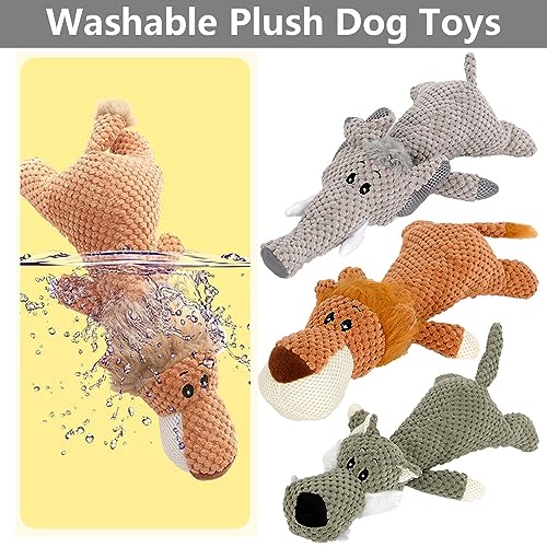 DomKim Plush Squeaky Dog Toy for Small/Medium Dogs,Soft Durable Interactive Dog Toys for Teething Relieve Anxiety, Stuffed Soft Durable Chew Toys Ggressive Chewers Grey(Elephant)