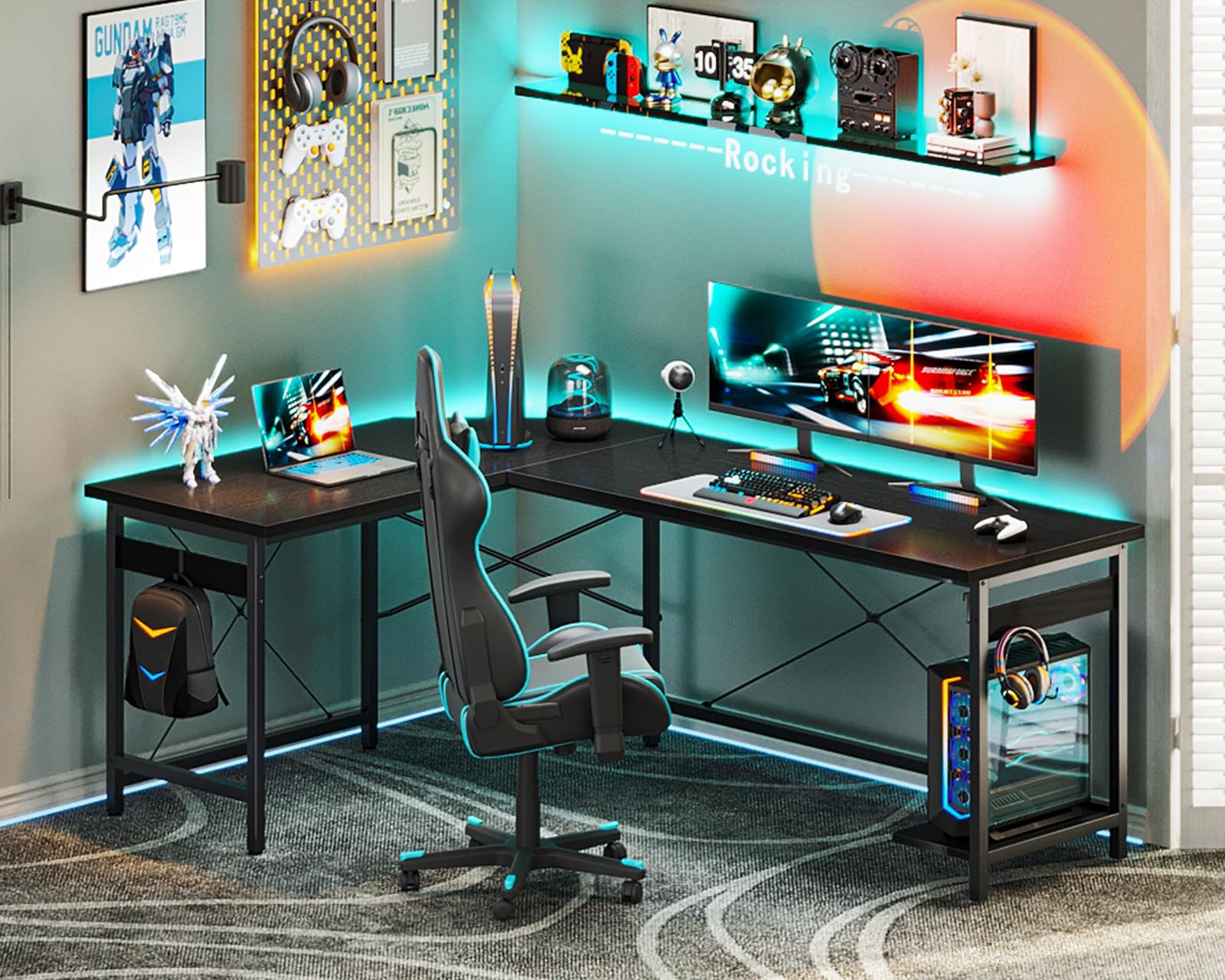 Coleshome 66" L Shaped Gaming Desk, Corner Computer Desk, Sturdy Home Office Computer Table, Writing Desk, Larger Gaming Desk Workstation, Black