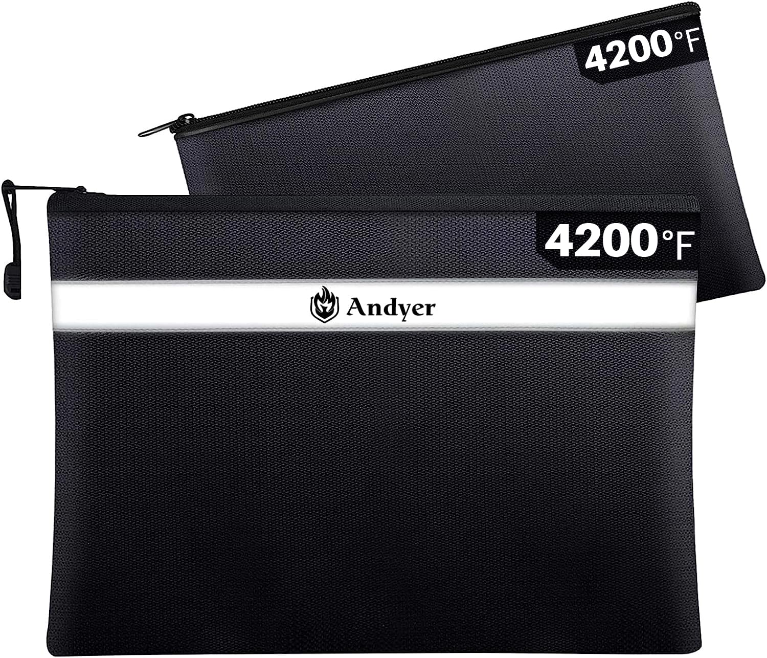 Andyer Fireproof Document Bag with Money Bag - 2 Pack 13.4”x10” and 11"x6" Waterproof & Fireproof Bags - Fireproof Safe Storage Pouch with Zipper for A4 Documents, Money, Cash, Passport and Tablet